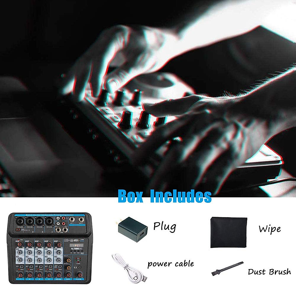 Viiart Wireless Audio Mixer Sound Board-6 Channel Digital Bluetooth USB Computer Compatible Input DJ Controller Sound Mixer 48V Phantom Power Microphone in,Headphone Jack Stereo DJ Streaming(M6)