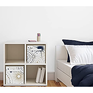 Sweet Jojo Designs Star and Moon Foldable Fabric Storage Cube Bins Boxes Organizer Toys Kids Baby Childrens - Set of 2 - Navy Blue, Gold, and Grey Celestial Sky Stars Gender Neutral Unisex