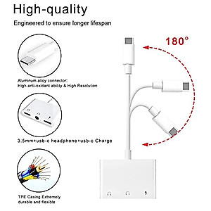 USB C to 3.5mm Headphone Audio Adapter,3 in 1 USB C Headphone Splitter Compatible with Samsung Galaxy S22 S21 S20 S10 S9 Plus/Ultra, Note 10, iPad Pro, MacBook, Pixel (White)
