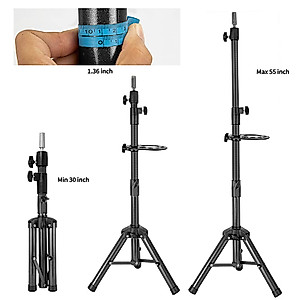 Wig Stand Tripod 55 Inch Metal Wig Mannequin Head Tripod Stand For Hairdressing Training Head Adjustable Wig Tripod Stand with Tool Tray (Mannequin Head Not Included)