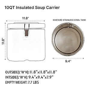 FORCOOK Insulated Soup Carrier Coolers for Food 2.5 Gallon Commercial Food Warmer Hot Box for Food Storage Hot Box Food Warmer for Parties with 18/8 Stainless Steel Liner Leak-Proof Red