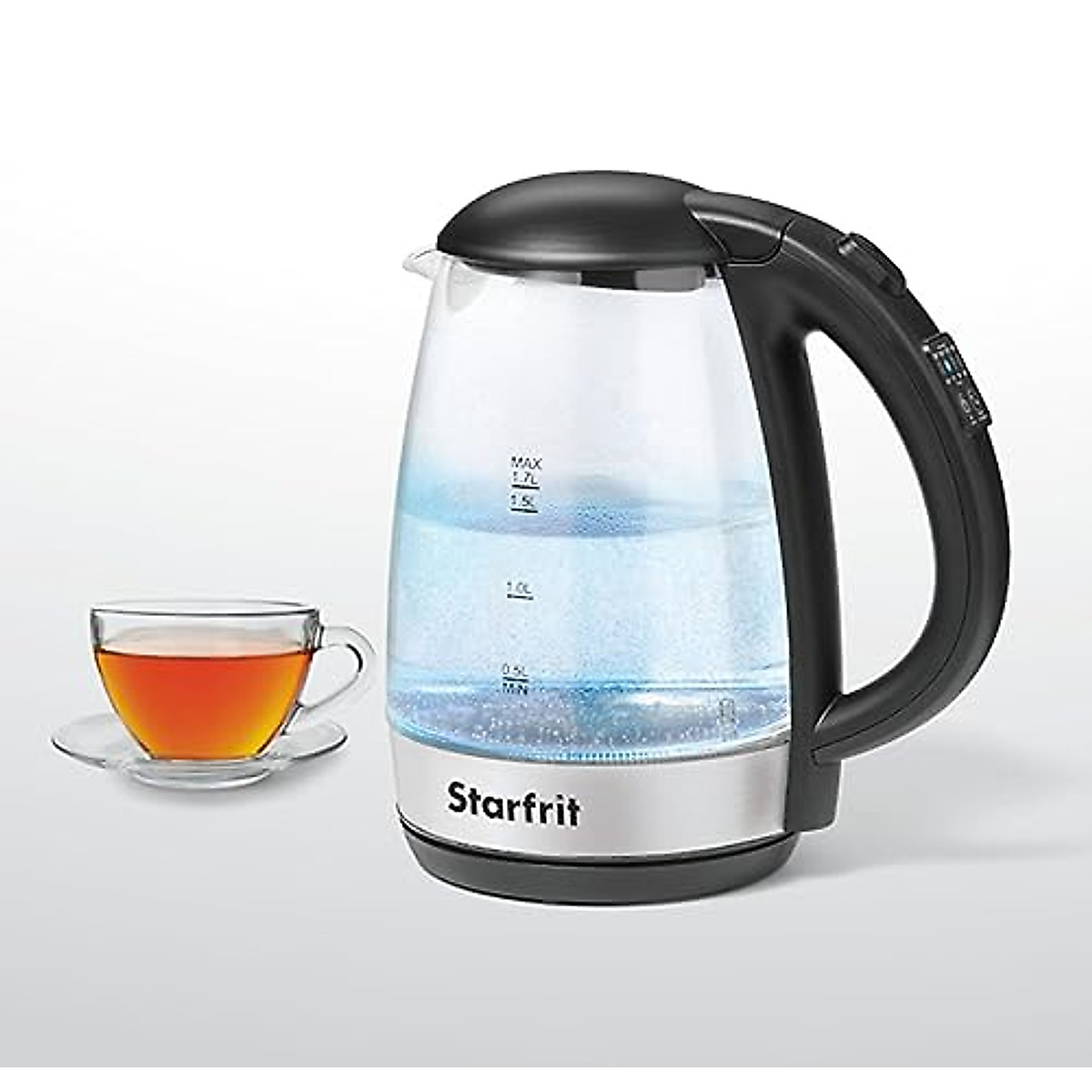 Starfrit 024011-002-0000 1.7-Liter 1,500-Watt Glass Electric Kettle with Variable Temperature Control, Black