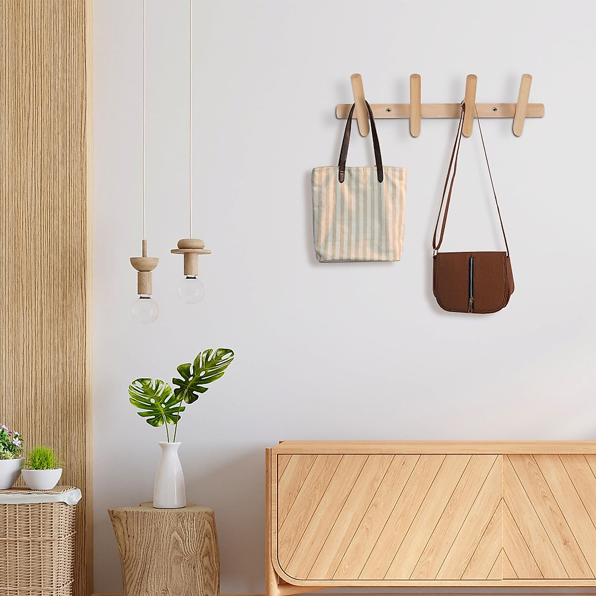 Fujinzhu Wood Wall Hooks Mounted Coat Towel Rack, 4 Pegs Towel Racks for Entryway Bedroom Closet Kitchen, Natural Wall Wood Hooks for Hanging Clothes Hats Bags Towels Robes