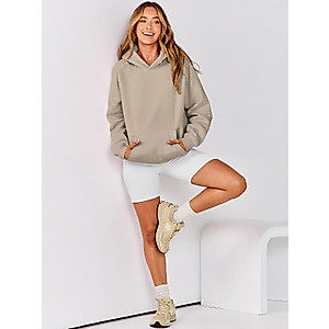 ANRABESS Women Hoodies Oversized Fleece Long Sleeve Comfy Casual Basic Pullover Sweatshirts 2025 Fall Outfits Sweater Deep Khaki Medium