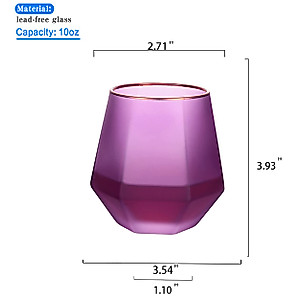 HUHUXIAOWU Matte Whiskey Glasses, Elegant Hexagon Gold Edge Plated Wine Glasses Cocktails Tumblers for Bourbon, Scotch Whisky, Cocktails, Cognac Set of 2 -Purple_10oz