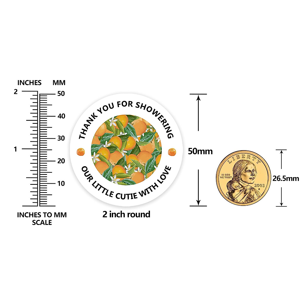 80 Little Cutie Thank You Stickers, Baby Shower Thank You Stickers, Summer Citrus Botanical Clementine Orange Baby Shower Decorations(2 Inch)