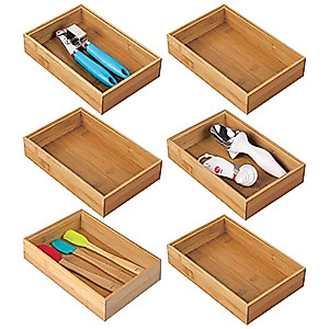 mDesign Wooden Bamboo Drawer Organizer - 9" Long Stackable Storage Box Tray for Kitchen Drawers and Cabinet - Utensil, Silverware, Spatula, and Flatware Holder - Echo Collection - 6 Pack, Natural Wood