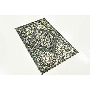 Unique Loom Aurora Collection Over-Dyed, Abstract, Botanical Southwestern, Transitional Area Rug, 2 ft x 3 ft, Gray/Ivory