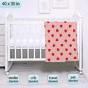 Anantacaritra Pink Strawberry Blanket Flannel Throw Soft Blanket Lightweight Plush for Couch Bed Sofa Car All Seasons Multi-Size 120"x90" Extra Large for Family