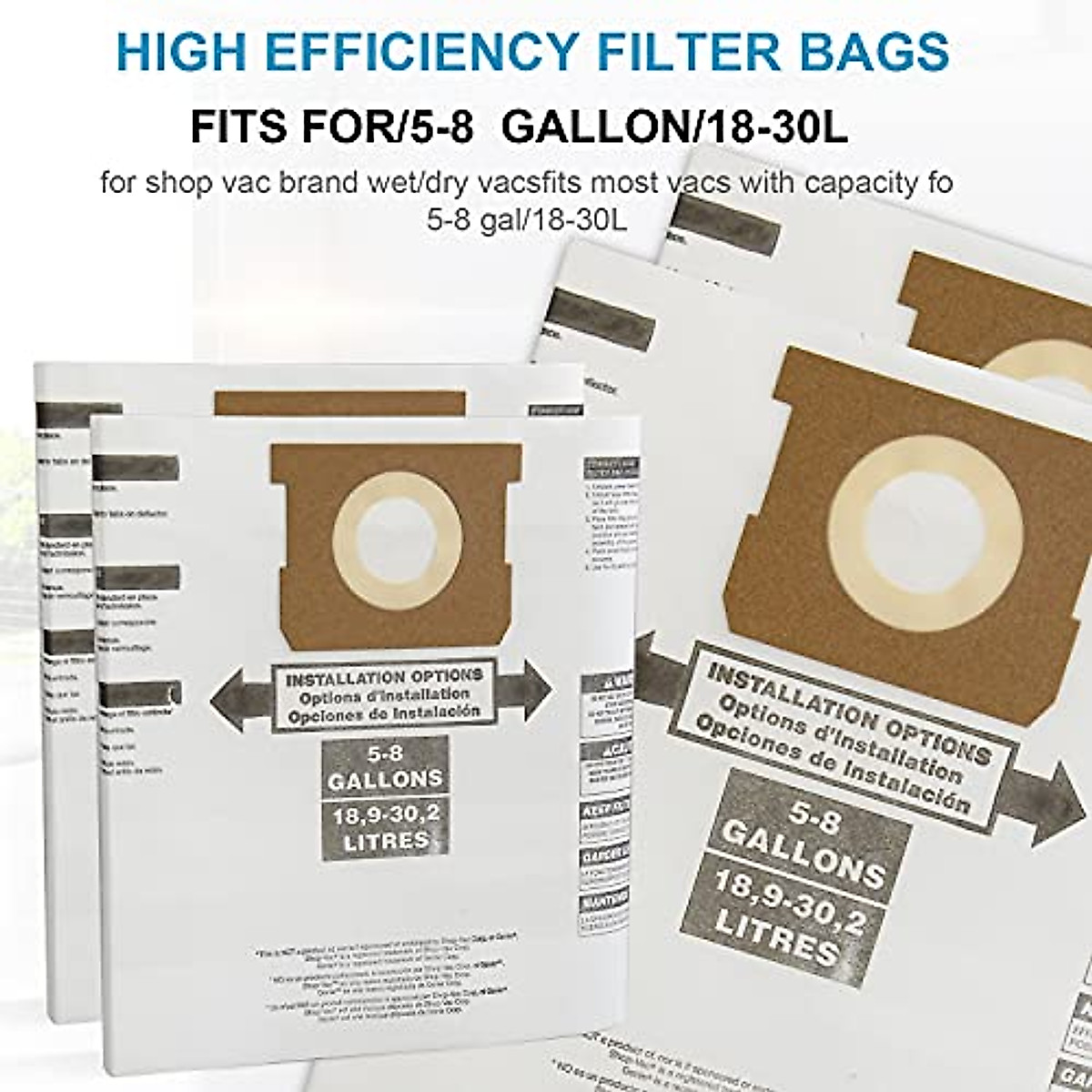 12 Pack Type E & Type H Replacement 90661 90671 CMXZVBE38767 Vacuum Dust Bags Compatible with Shop Vac CRAFTSMAN 5-8 Gallon Wet Dry Vacuum