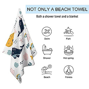 My Little Nest Bath Towels Soft Absorbent Bathroom Towel Whales Sea Animals Pattern Quick Dry Bath Towel Large Shower Towels Lightweight Hand Towels 31" x 51"