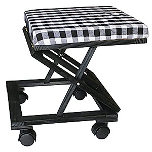 Footrest Foldaway Elevated Foot Stool Under Desk - Adjustable Height Foot Rest -Rolling Wood Ottoman (Black Plaid)