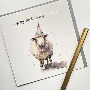 Old English Co. Sheep Happy Birthday Card for Her - Funny Sheep Party Hat Birthday Card for Mum, Dad, Daughter, Son - Gold Foil Birthday Card for Women and Men | Blank Inside with Envelope