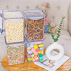 6 Pack 5.2L Large Airtight Food Storage Containers for Kitchen Organization, Plastic Large Pantry Storage Boxes with Lables and Measuring Spoon Set for Flour, Sugar, Rice and Baking Supply