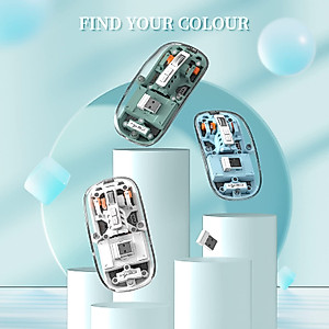 A.JAZZ Wireless Bluetooth5.1&2.4G Mini Lightweight Mouse,Transparent Clear Cool,Rechargeable Silent Computer Mice,Nano USB C Receiver,LED Battery Magic Silm for Office/PC/Mac/Laptop/Apple/ipad(Green)