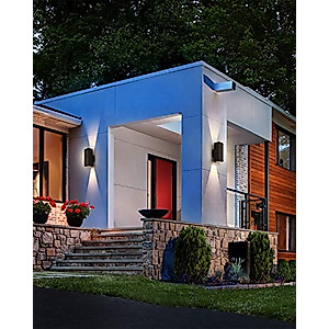 harriet Modern Outdoor Wall Lights, Aluminum Outdoor Wall Sconce Waterproof Rustproof, Up and Down Lighting Exterior Sconces Square Shape Porch Lantern, Sanded Black Finish