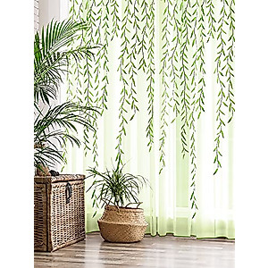 Willow Voile Curtains Cute Green Sheers Leaf Curtain Tulle Vine Window Curtains Nursery Green Sheers Ivy Pretty Curtain for Kids Living Room Bedroom Window Door Balcony (2 Pieces,39.4 x 78.7 Inch)