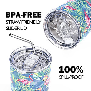 Pandaria 30oz Insulated Tumblers with Lids and Straws, Double wall Stainless Steel Tumbler with straw, Reusable Spill Proof Tumbler, Perfect for Iced Coffee, Tea & More- Flamingo