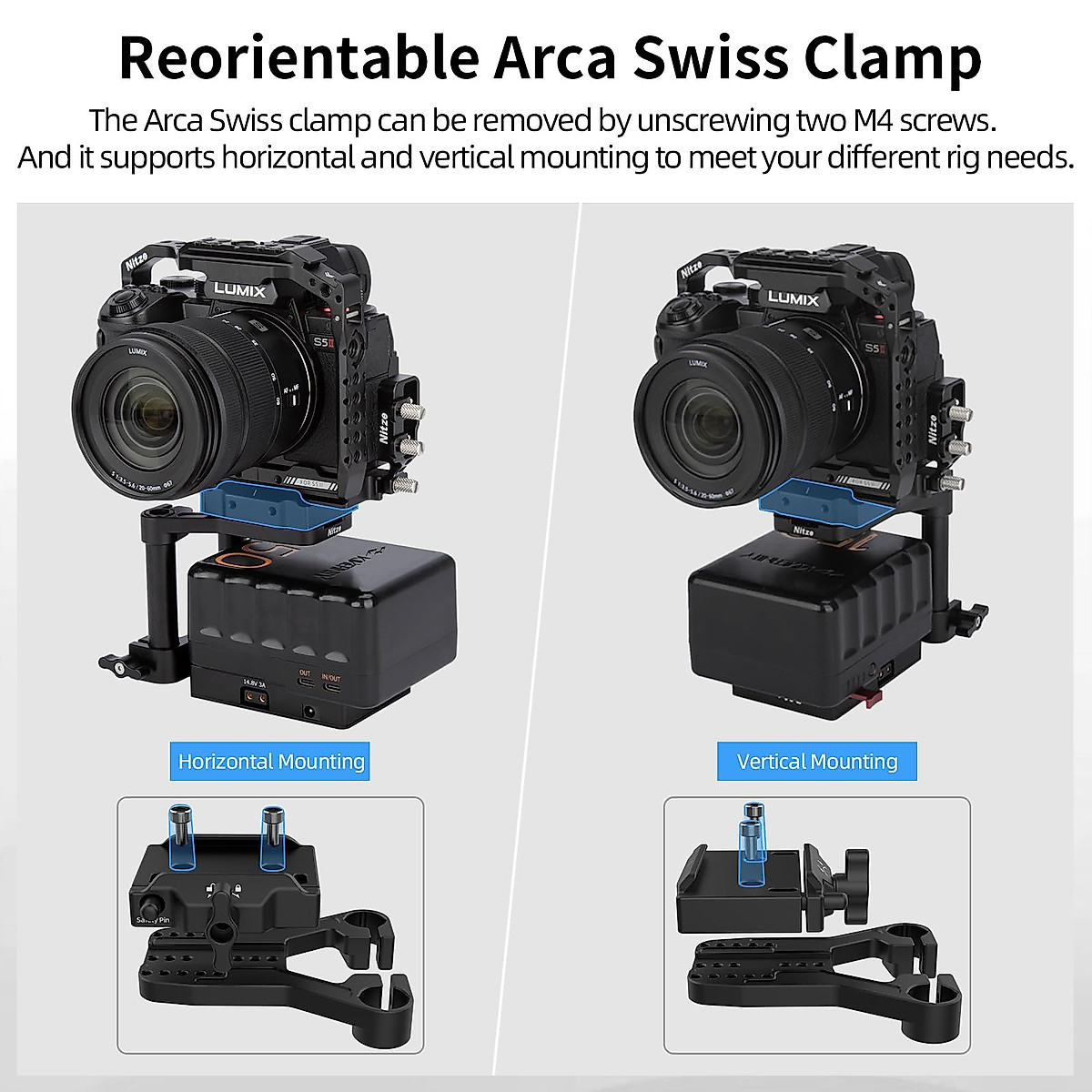 Nitze V Mount Baseplate with V Mount Battery Plate, 15mm Rod Clamp and Arca Swiss Baseplate (8V/3A DC, 14.8V/3A D-tap and PD 3.0 USB-C Output Ports) - N21-D7C