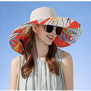 HUAMULAN Women Wide Brim Summer Sun Hat Wired Edge Floral Beach Fishing Bucket Hats Reversible Foldable Travel UV Protection