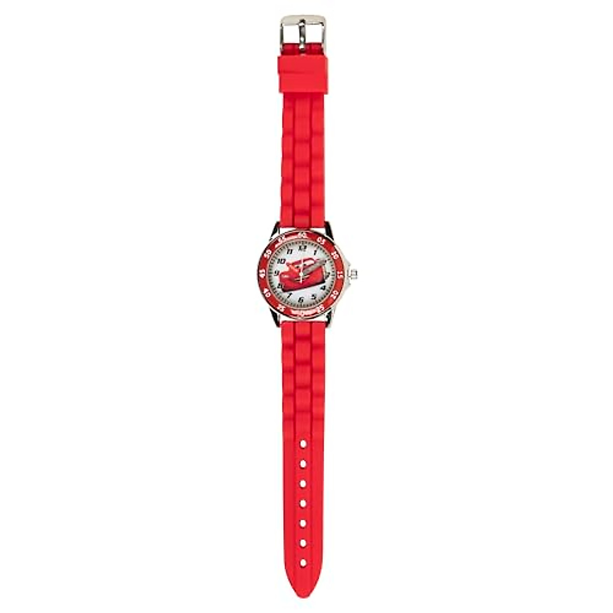 Disney Pixar Cars Kids' Time-Teaching Watch – Lightning McQueen Design with Red Silicone Strap, Easy-to-Read Dial, and Adjustable Fit for Wrists 5.5" to 8"