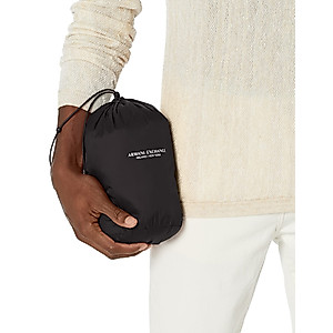 A | X ARMANI EXCHANGE Men's Quilted Down Milano/New York Logo Zip-up Jacket, BLACK/MELANGE GREY B, Medium