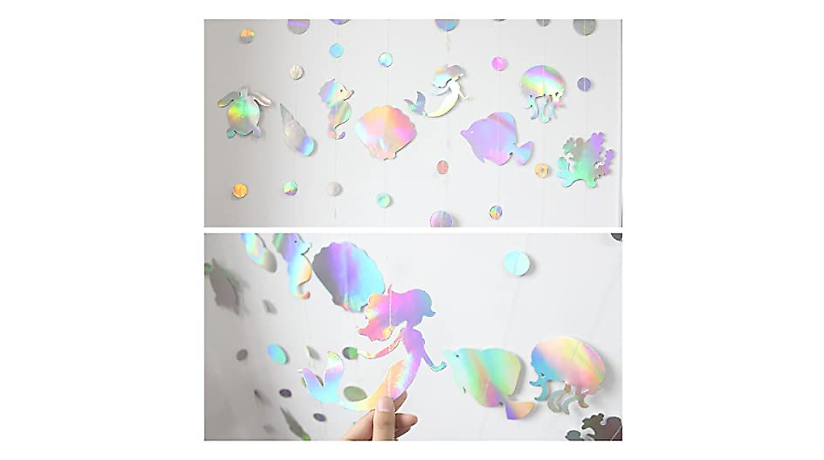 8pcs Iridescent Mermaid Garland for Ocean-Themed Party Decorations