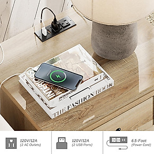 WAMPAT Dresser for Bedroom with 5 Drawers and 2 Storage Cabinet, End Table with Charging Station for Living Room, Mid Century Modern Kids Dressers with Wide Chest of Drawers for Nursery, Oak