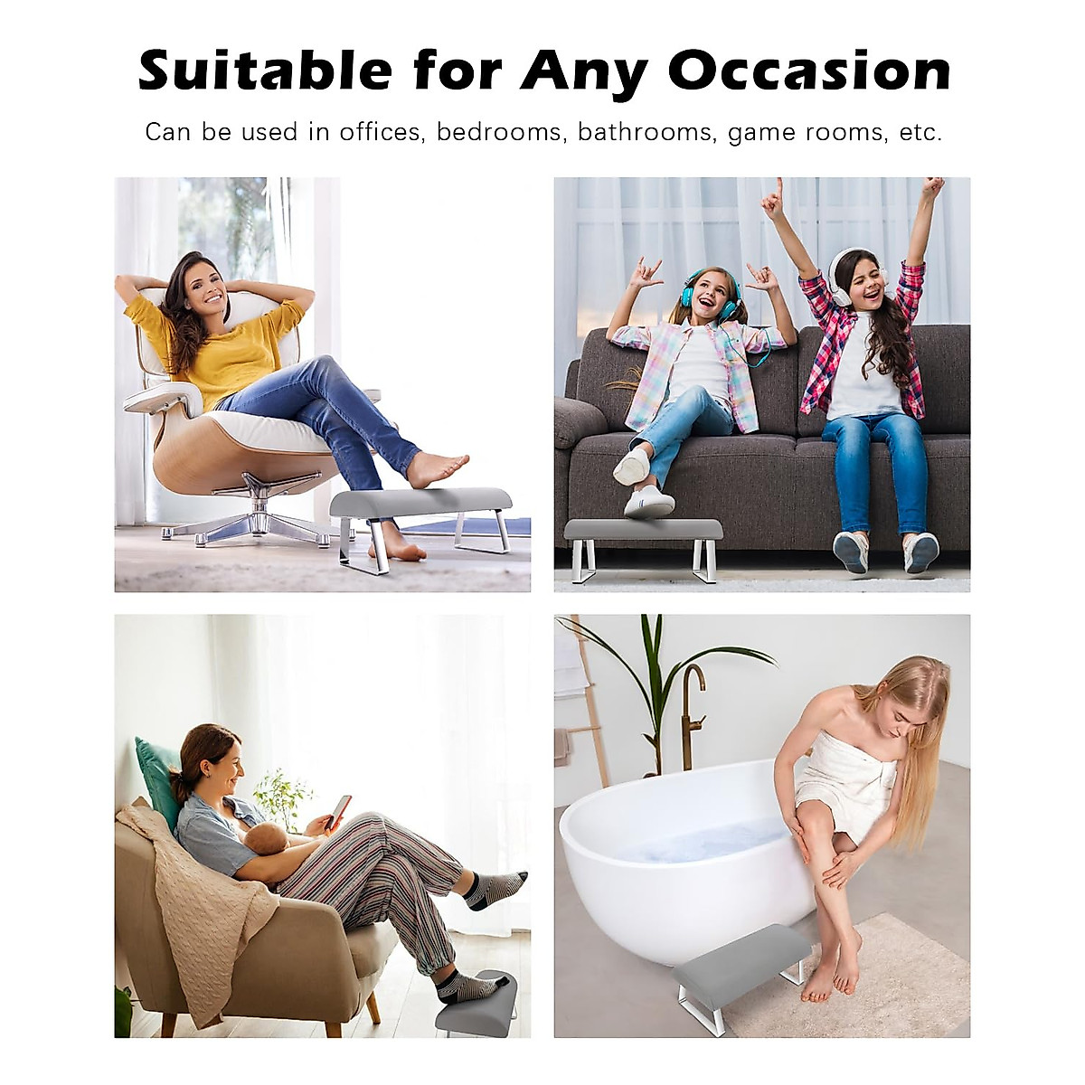 Foot Rest Under Desk for Office Use, Feet Rest for Under Desk Footstool Office Footrests, PU Self-Skinning Foam Foot Stools, Soft and Comfortable, Gray