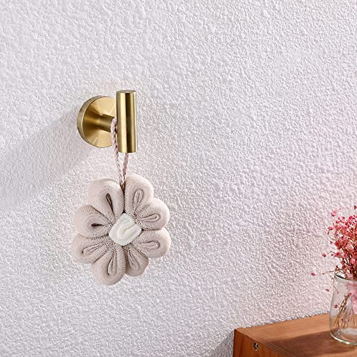 ZWTNBFST Bath Towel Hook Wall-Mounted SUS 304 Stainless Steel Coat Hook for Bathroom Kitchen Livingroom Garage Hotel Brushed Finish 2 Pcs (Brushed Gold)