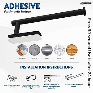 LEVENWAY- Under Cabinet Paper Towel Holder – Available in Screws and Self Adhesive Paper Towel Hanger Sturdy and Durable, Stainless Steel Polished Kitchen Roll Holder Wall Mount (Black)