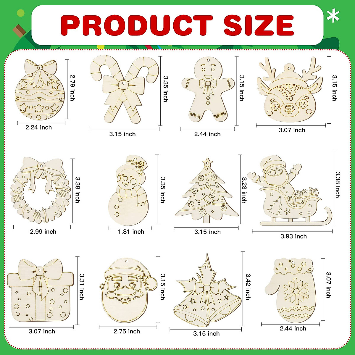 MGparty 60Pcs DIY Wood Slices, Wooden Christmas Ornaments Bulk for Crafts, Unfinished Paintable Wooden Hanging Decorations, Wood Kit for Crafts with 12 Coloured Pens and 60 Jingle Bells