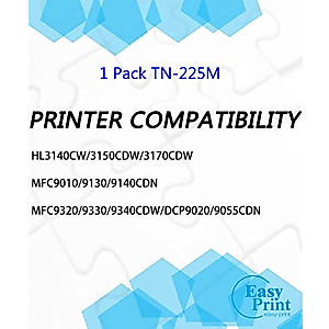 (1-Pack) Compatible Magenta TN-225 TN225M Toner Cartridge TN225 TN-225M Used for Brother HL-3140CW 3152CDW 3170CDW MFC-9130CW 9342CDW DCP-9022CDW Printers, by EasyPrint