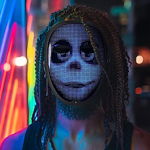 MEGOO Led Mask with Bluetooth Programmable,Ultra-light-thin Led Digital Light Up Face Mask for Halloween Rave Masquerade
