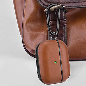 V-MORO Compatible with Airpods Pro 2nd Generation Case Genuine Leather Case Cover[Front LED Visible] iPods Pro 2 Earbuds Charging case Protective Cover Skin Brown Men