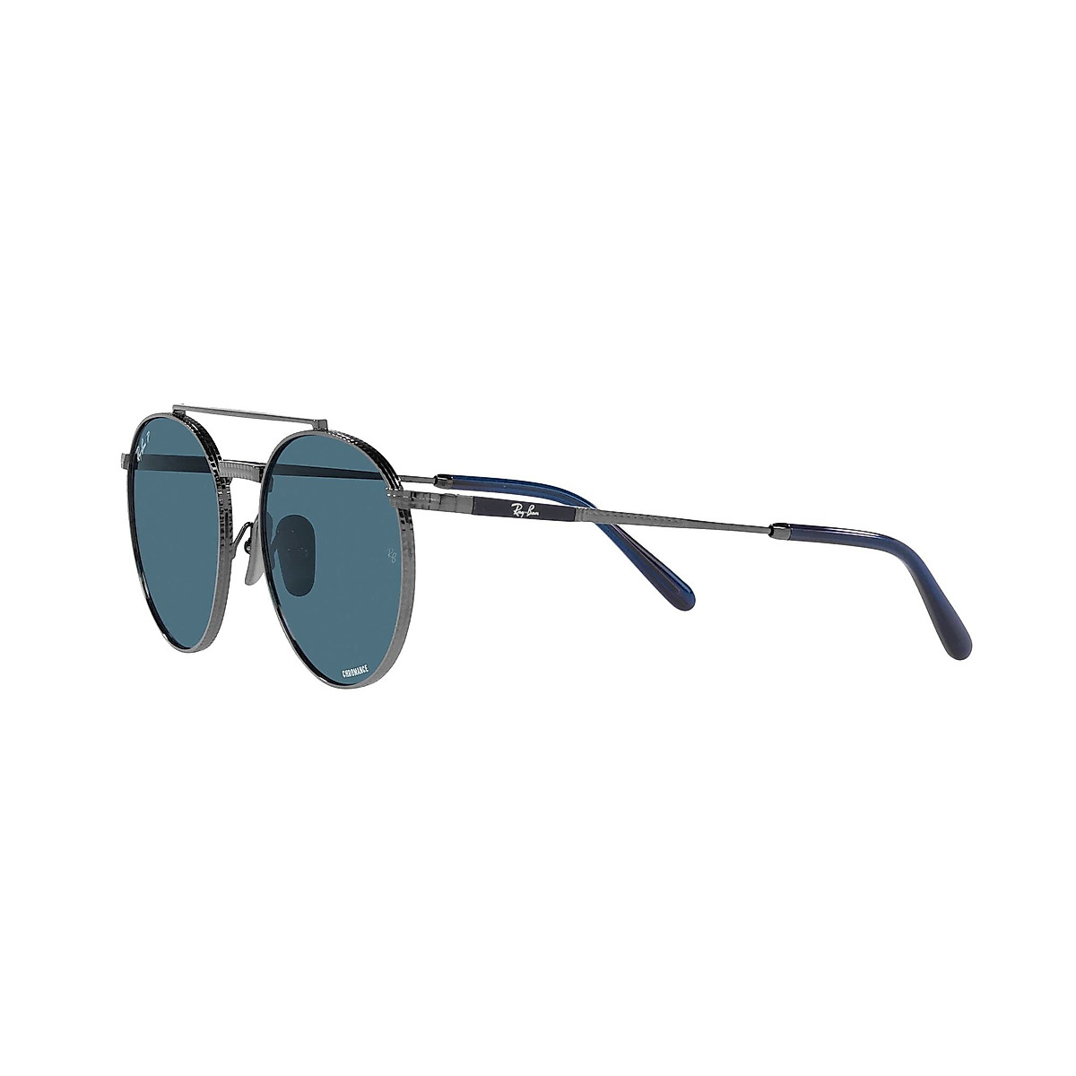 Ray-Ban RB8237 Round II Titanium Sunglasses, Gunmetal/Polarized Blue, 53 mm