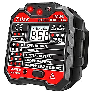 Taiss GFCI Outlet Tester New Advanced Receptacle Tester with Voltage Display 48-250V Power Socket Automatic Electric Circuit Polarity Voltage Detector Wall Plug Breaker Finder CAT II 300V TA106B