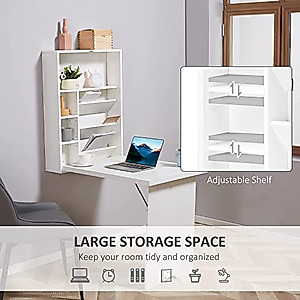 HOMCOM Compact Fold Out Wall Mounted Convertible Desk with Storage, White