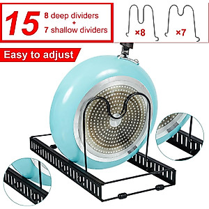 X-cosrack 15 Dividers Pot Pan Lid Rack Bakeware Cupboard Organizer, Expandable, Black