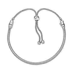 PANDORA Jewelry Moments Snake Chain Slider Charm Bracelet for Women - Sterling Silver with Cubic Zirconia - 11”