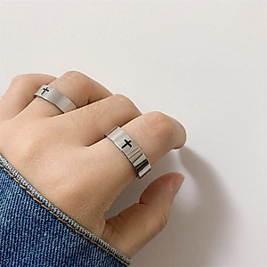 Black Enameled Cross Faith Stainless Steel Band Rings for Women Men Minimalist Statement Promise Engagement Iternity Couple Rings Chuny Thick Finger Knuckle Rings Boyfriend Girlfriend Wedding