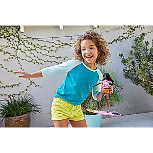 Barbie Olympic Games Tokyo 2020 Surfer Doll with Surf Uniform, Tokyo 2020 Jacket, Medal, Tokyo 2020 Surfboard with Fins for Ages 3 and Up