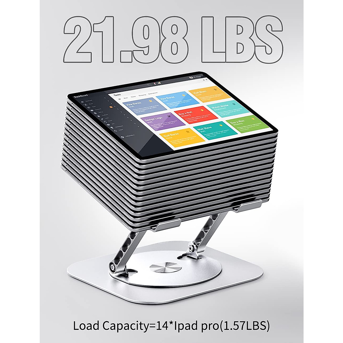 AOEVI Adjustable Laptop Stand with 360 Rotating Base, Computer Stand for Laptop Ergonimic Foldable Laptop Riser for Desk Compatible with MacBook Pro/Air Notebook up to 16 Inches, Silver