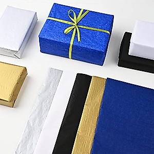 Bolsome 100 Sheets 20 * 14 Inches Christmas Tissue Paper for Gift Wrapping, Gold Silver White Black Navy Blue Tissue Paper for Gift Bags for Birthday Christmas Graduation Party DIY Craft