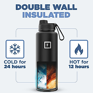 IRON °FLASK Camping & Hiking Hydration Flask with 3 Lids - Stainless Steel, Double Walled & Vacuum Insulated Water Bottle - Leak Proof & BPA Free (Fire, Spout - 40 oz)
