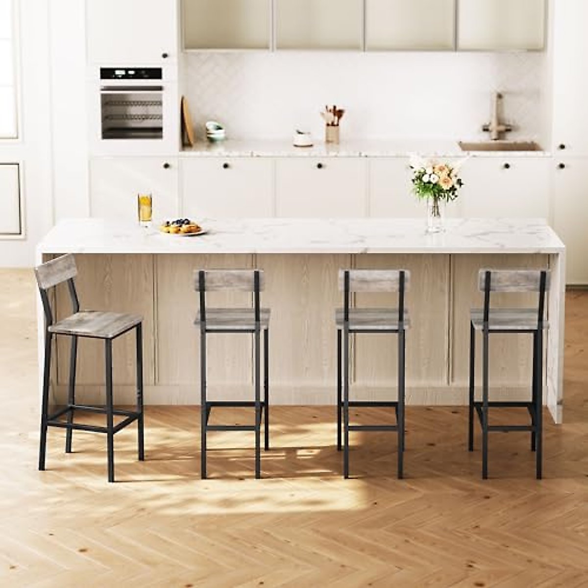 MAHANCRIS Bar Chairs, 25.6" Tall Counter Bar Stools, Set of 2 Bar Stools with Backrest, Kitchen Bar Stools with Footrest, for Dining Room, Bar, Easy Assembly, Greige BAHG03101