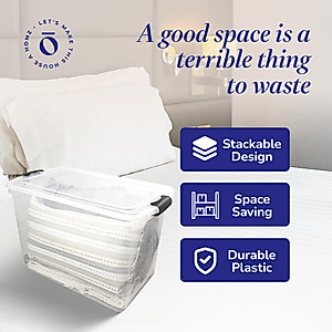 HOMZ 112 Quart Extra Large Rectangular Clear Plastic Storage Container Bins with Secure Latching Lid, Grey Latch, (4 Pack)