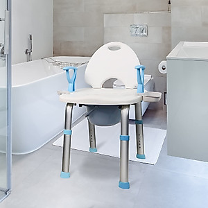 2 in 1 450lbs Shower Chair for Inside Shower Bath Seat with Commode Bath Bench with Back and Arms Bathroom Shower Seat for Senior and Disabled