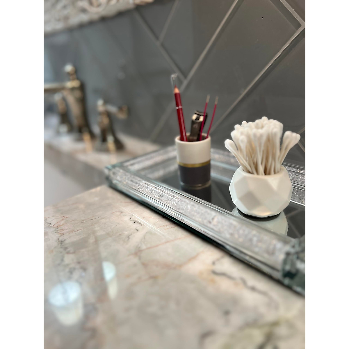 Home Haven Decorative Qtip Holder - Classic White Oval Design - Q Tip Holder for Bathroom, Floss Pick Holder, Flosser Holder, Q-tip Holder, Q Tips Holder, Qtips Holder, Adorable 2" Qtip Jar