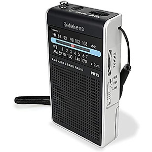 Retekess PR15 Pocket NOAA Weather Radio, AM FM Emergency Weather Radio Portable, Little Transistor Radio Powered by AAA Battery for Walking, Camping (Silver Black)